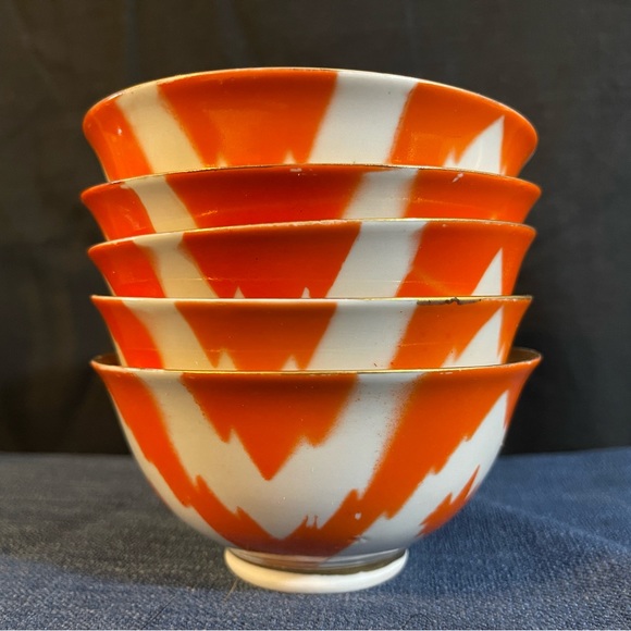 Kitchen | Vintage Porcelain Ikat Cupsbowls Orange Set Of 5 | Poshmark